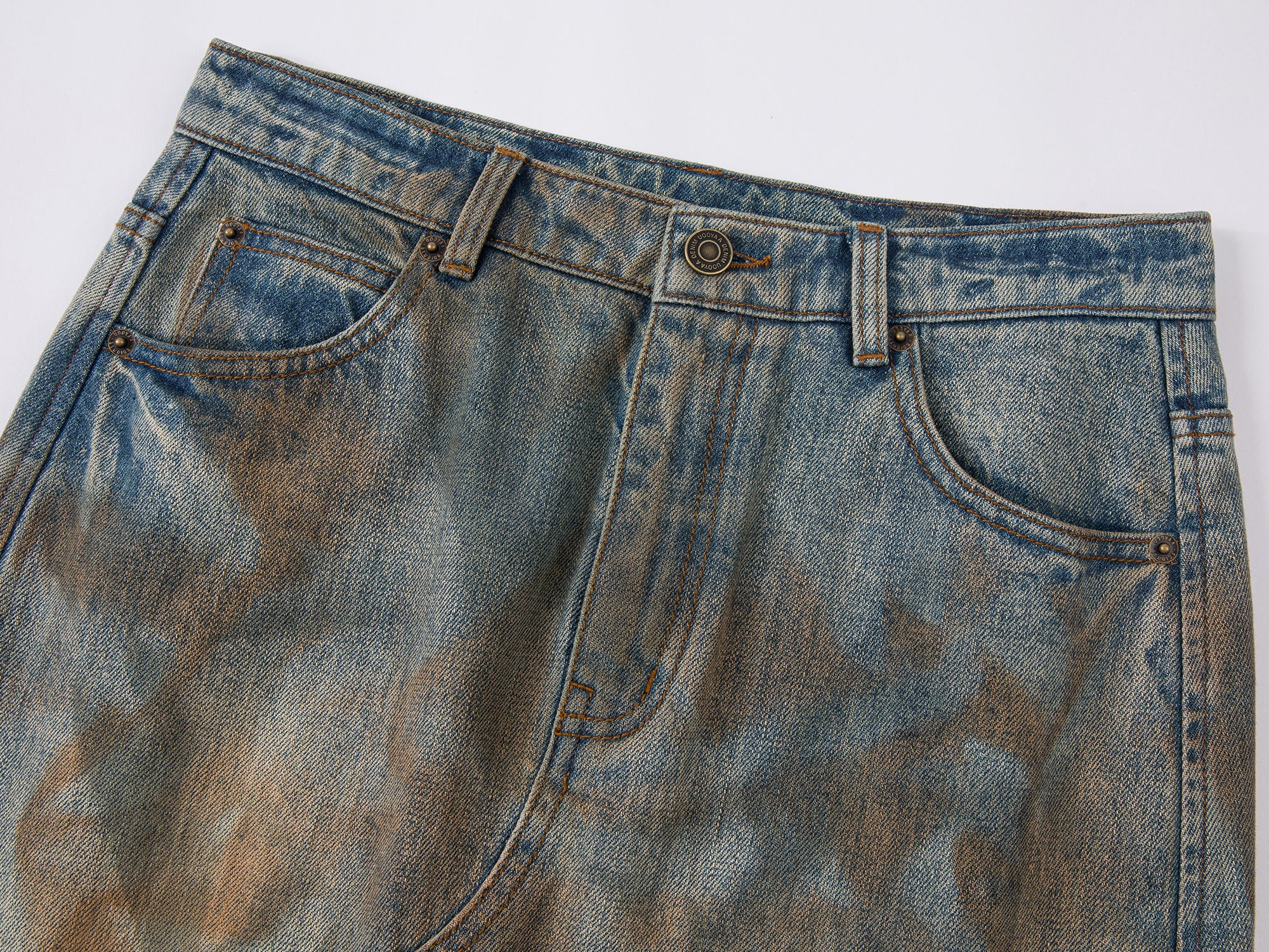 Deconstructed dirty washed denim long skirt – UOOYAA