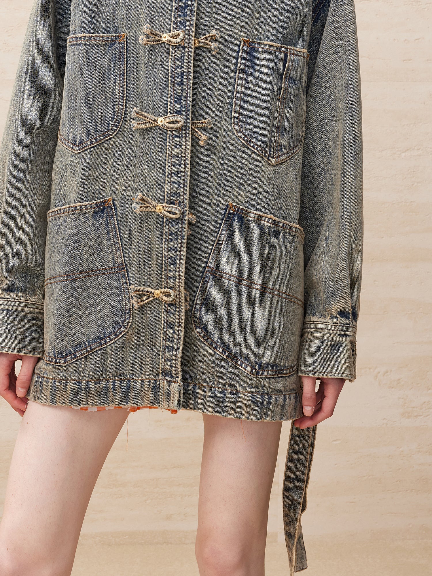 Chinese button knot vintage denim jacket – UOOYAA